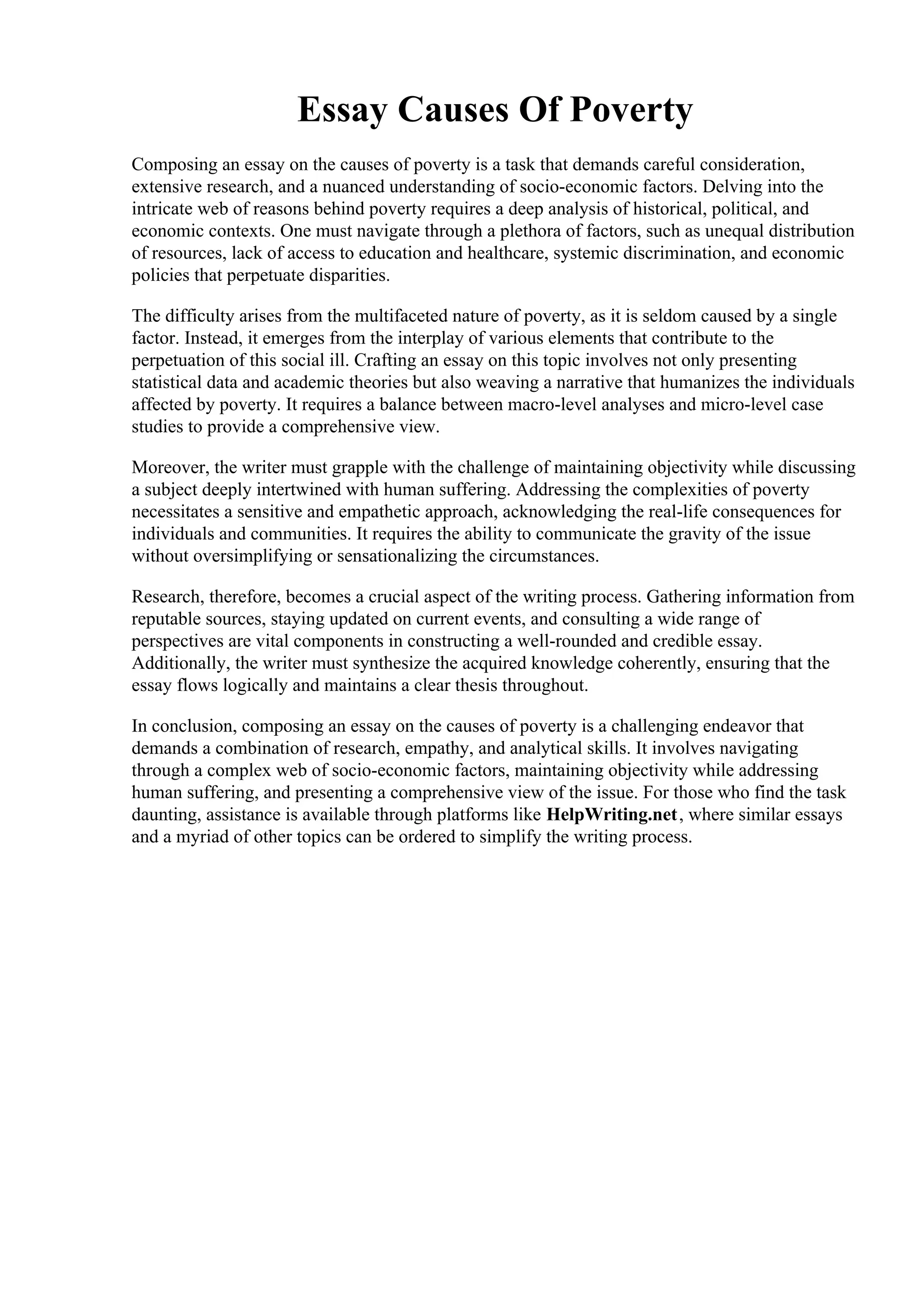 Essay Causes Of Poverty. Essay on Poverty Poverty Essay for Students ...