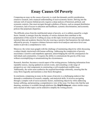 Essay Causes Of Poverty. Essay on Poverty Poverty Essay for Students ...