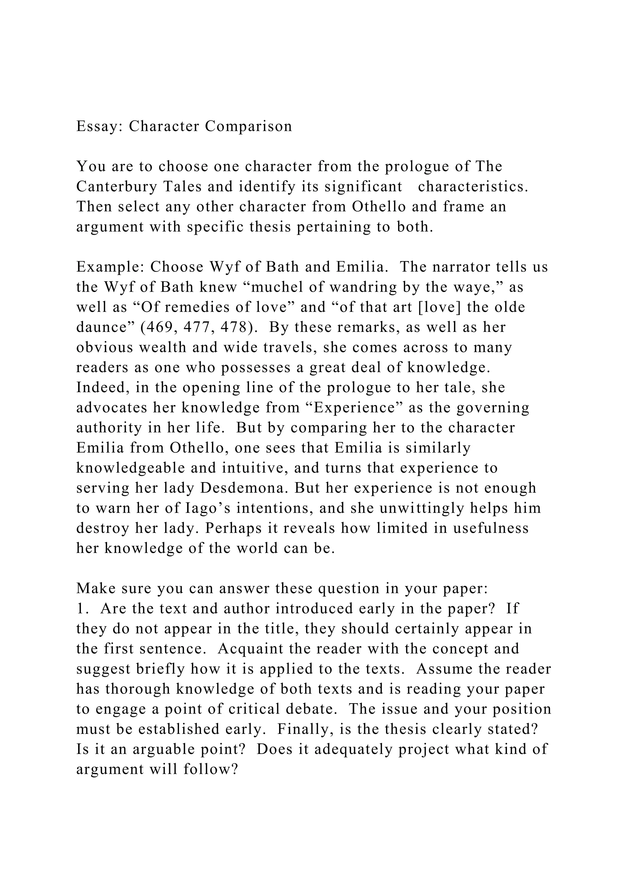 Essay Character ComparisonYou are to choose one character fro.docx