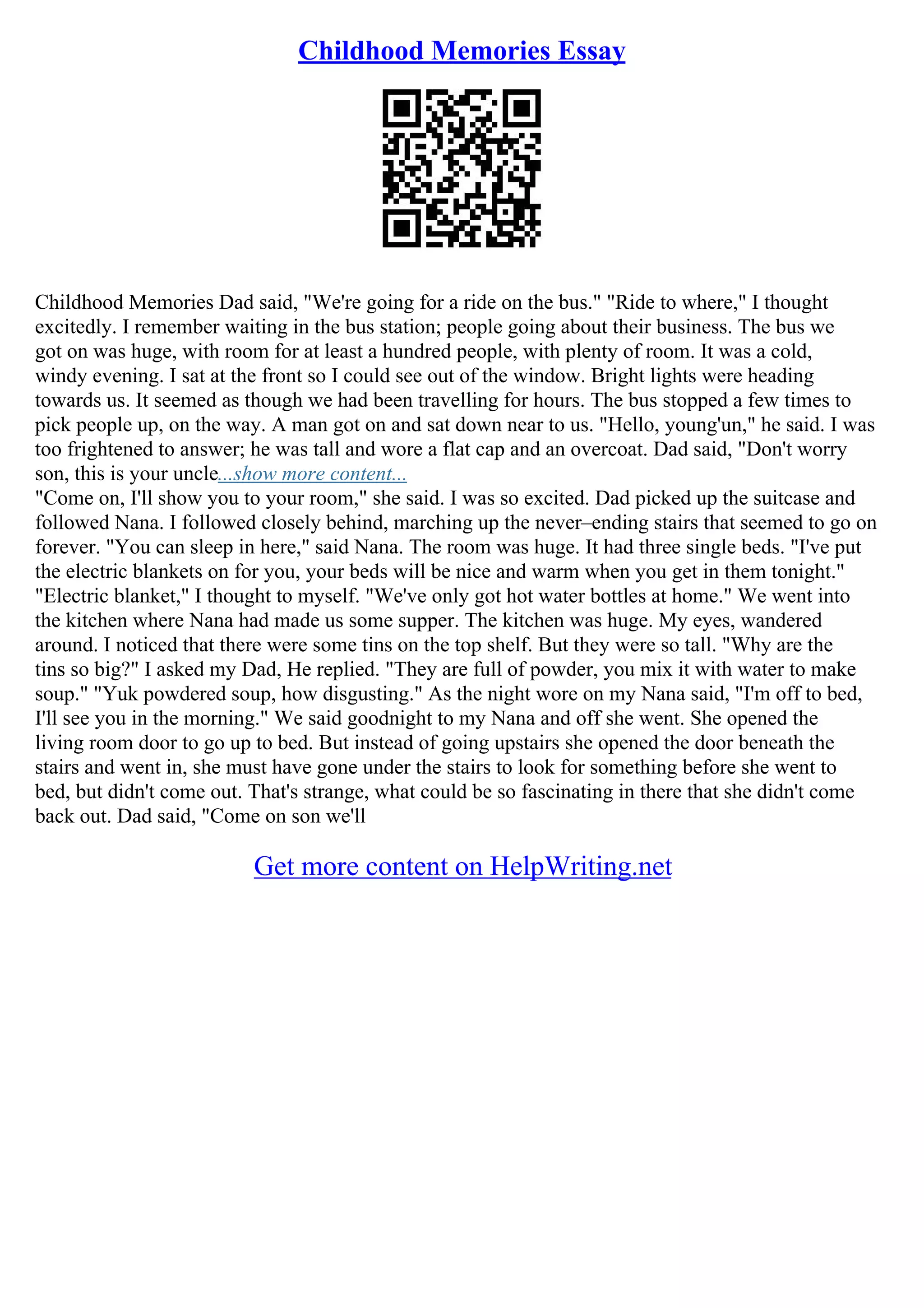 Essay Childhood Memories | PDF