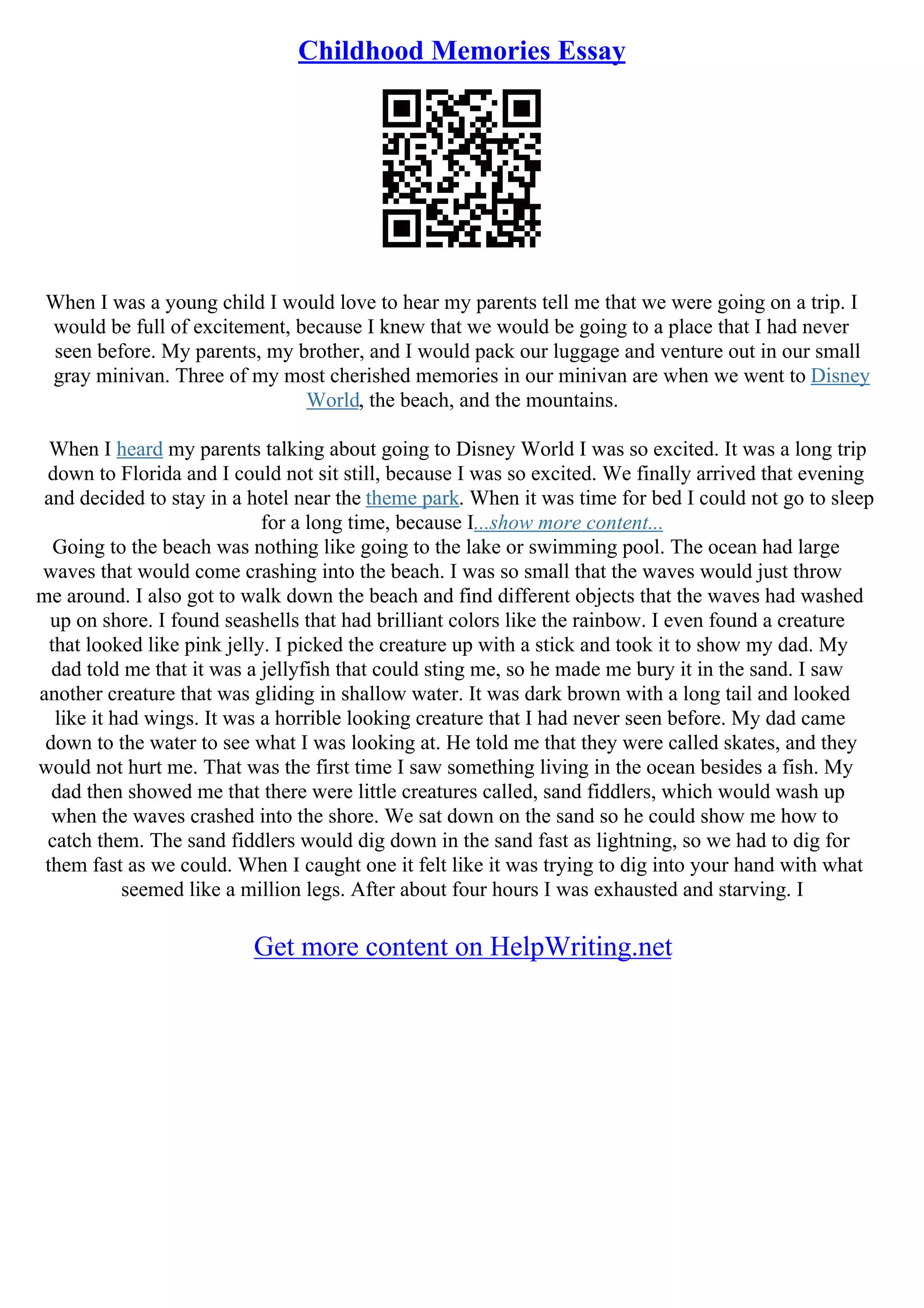 Essay Childhood Memories | PDF