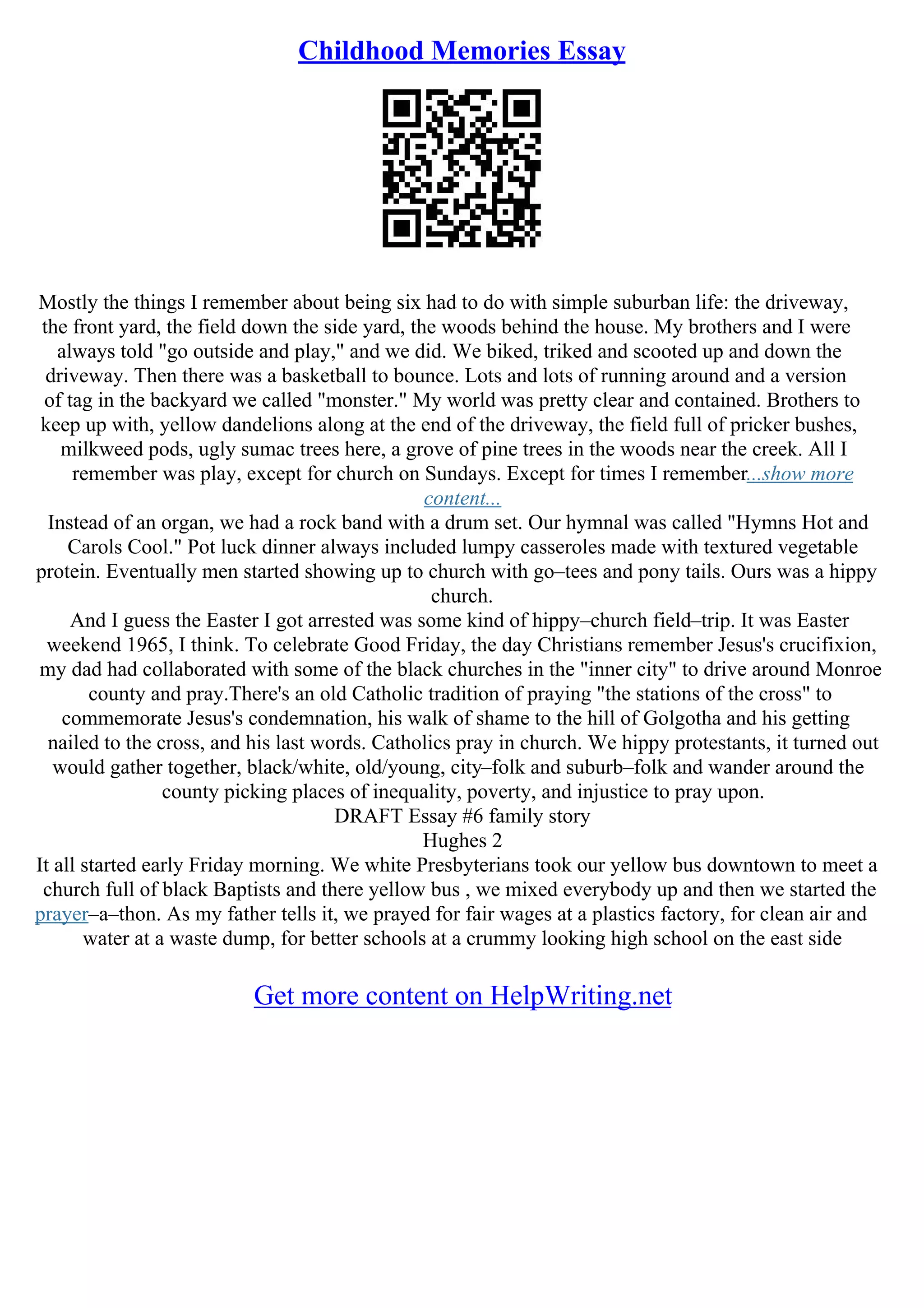 Essay Childhood Memories | PDF