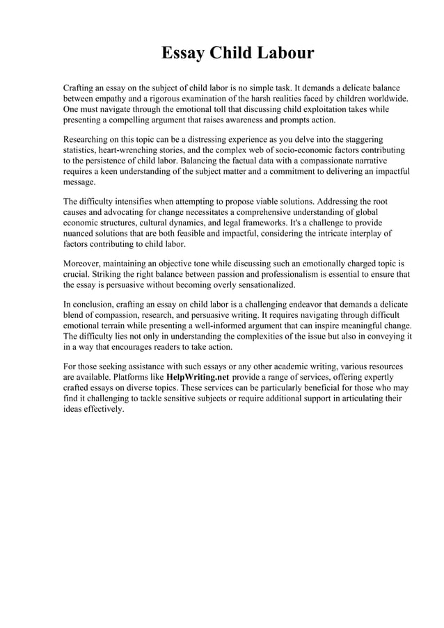 Essay Child Labour. University of Cincinnati | PDF