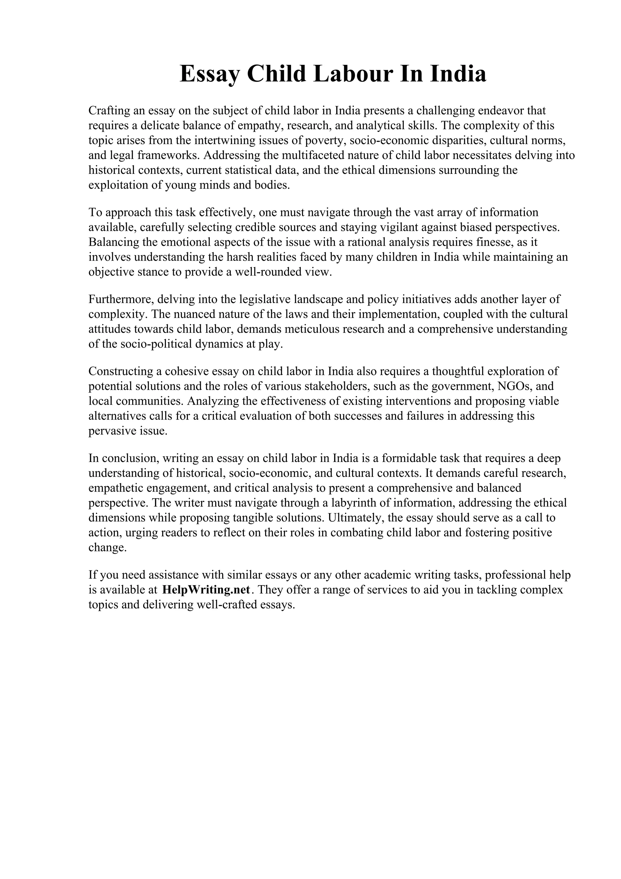 Essay Child Labour In India | PDF