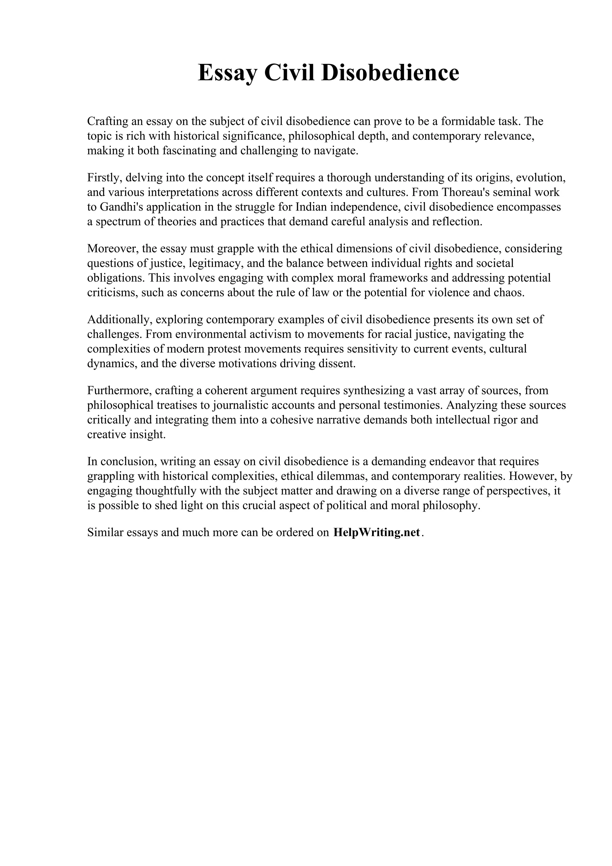 Essay Civil Disobedience | PDF