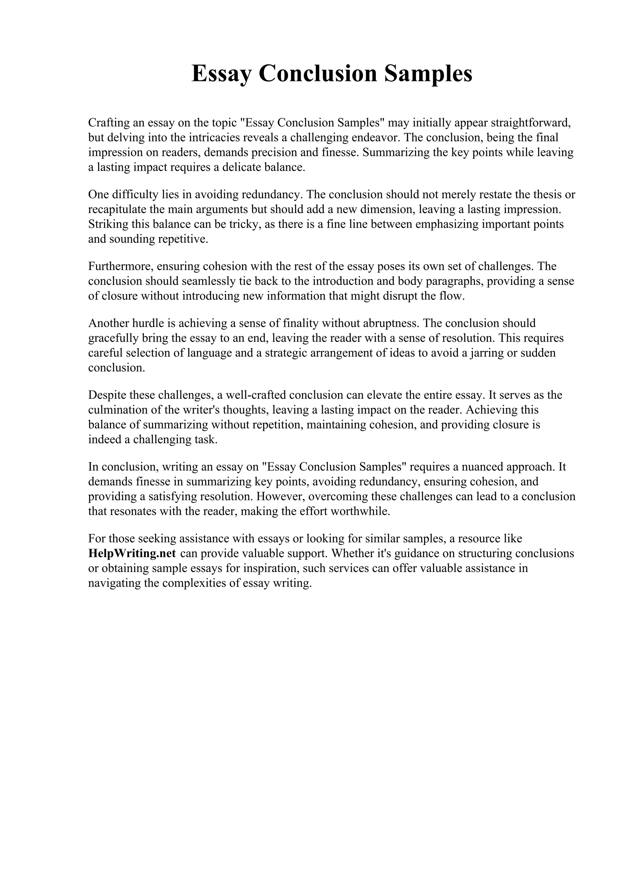 Essay Conclusion Samples.pdf | Homework and Study | Education