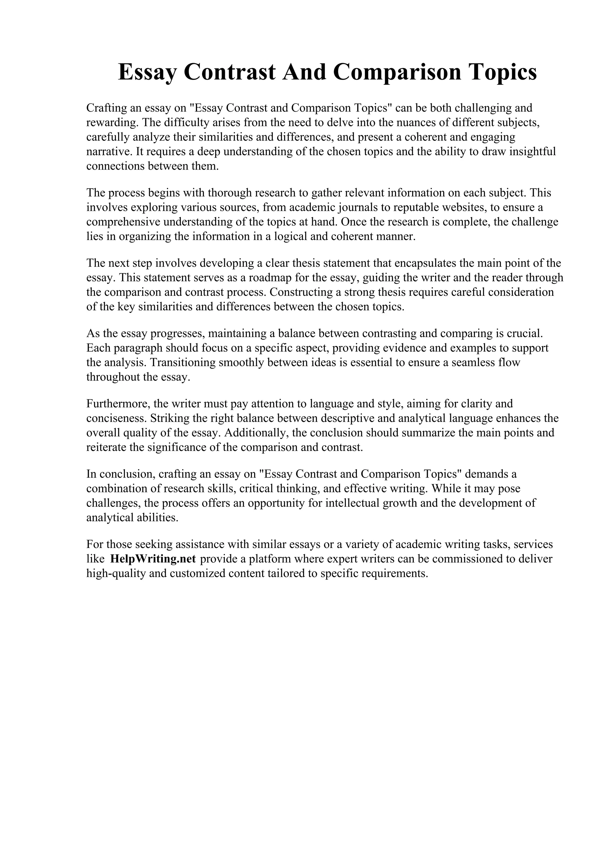 Essay Contrast And Comparison Topics | PDF