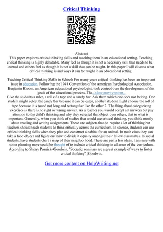 Essay Critical Thinking | PDF | Educational Assessment | Education