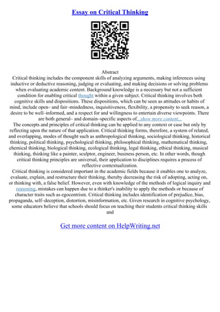 Essay Critical Thinking | PDF | Educational Assessment | Education