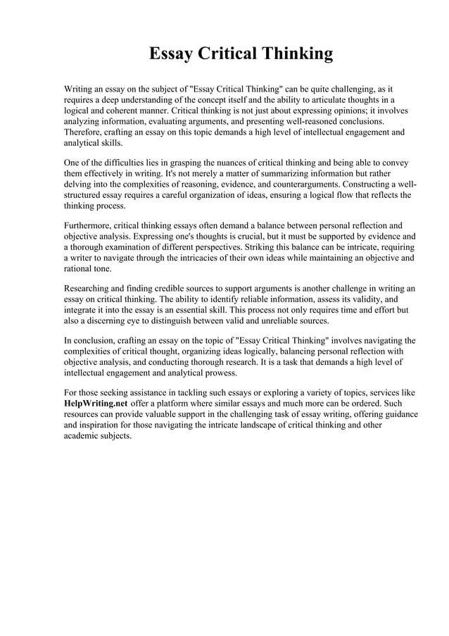 Essay Critical Thinking.pdf | Educational Assessment | Education