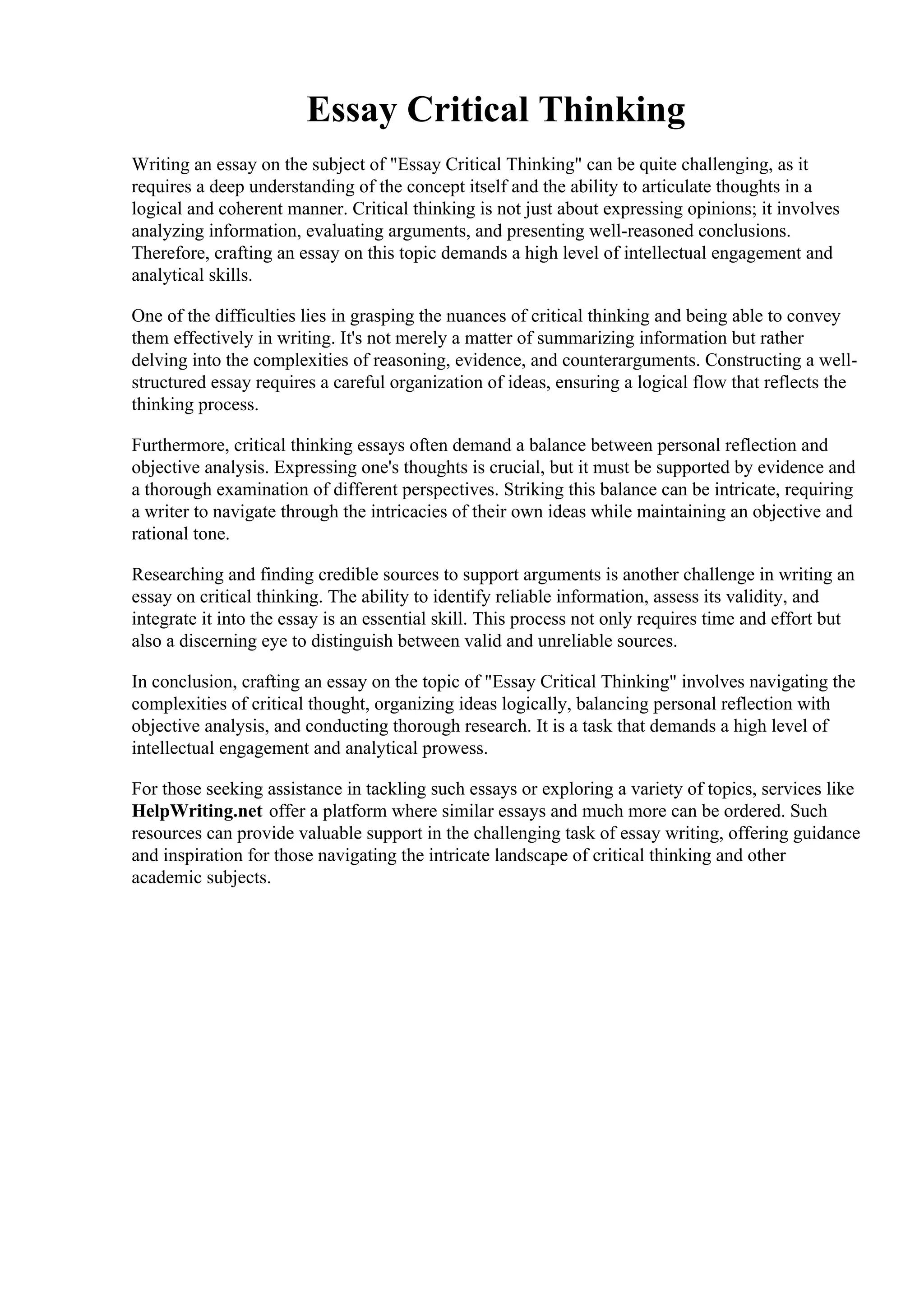 Essay Critical Thinking | PDF