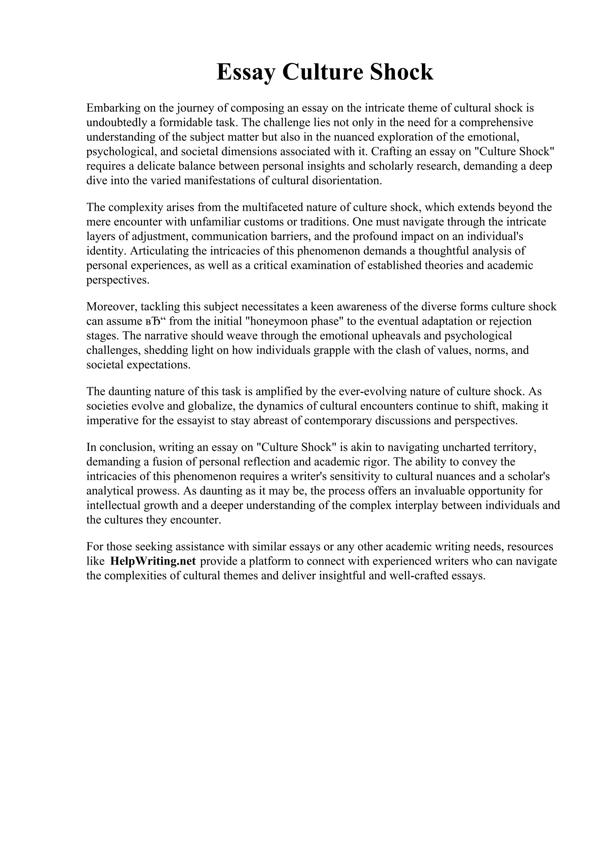 Essay Culture Shock. The 5 Stages of Culture Shock: Essay Example, 323 ...