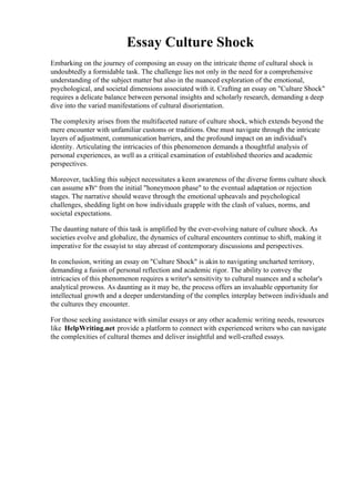 Essay Culture Shock. The 5 Stages of Culture Shock: Essay Example, 323 ...
