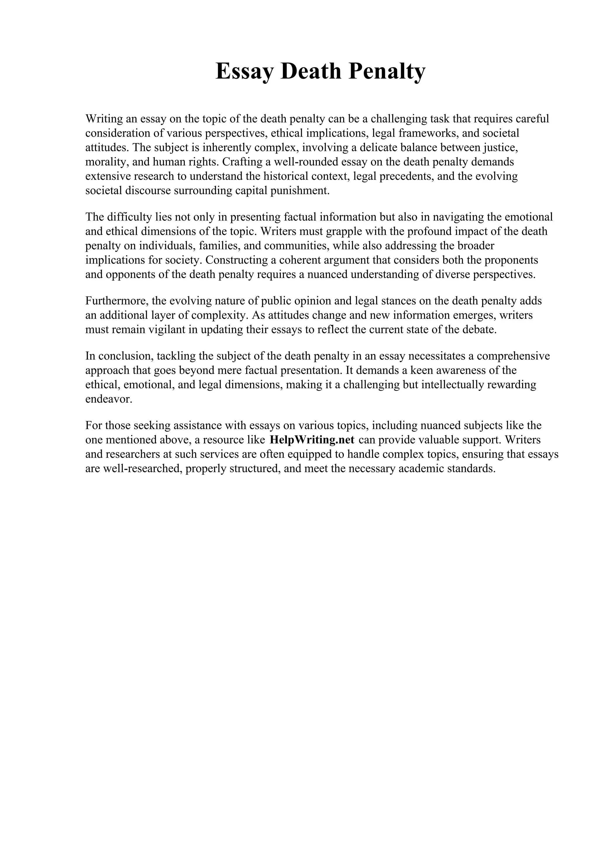 Essay Death Penalty. Richard Medical Academy | PDF