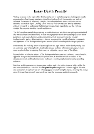 Essay Death Penalty. Argument Against Death Penalty Essay | PDF