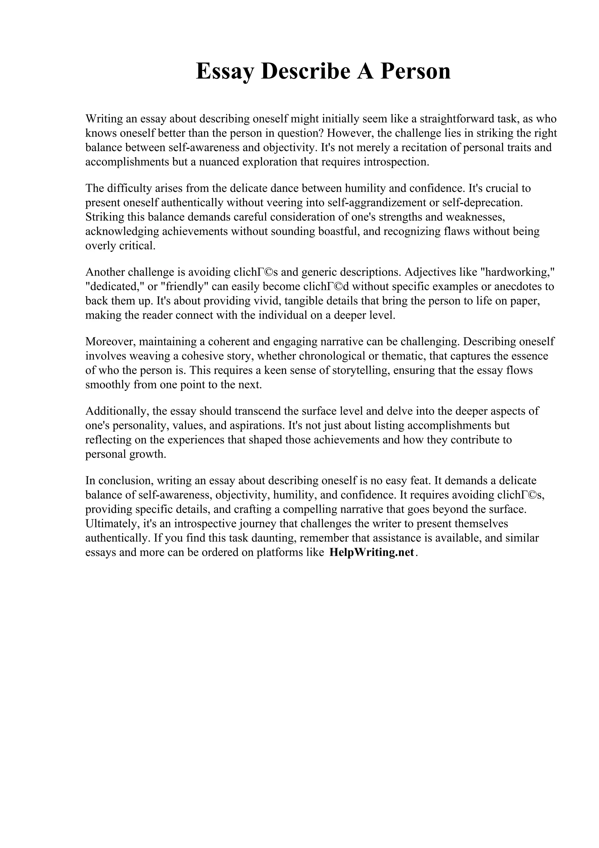 Essay Describe A Person. Macalester College | PDF
