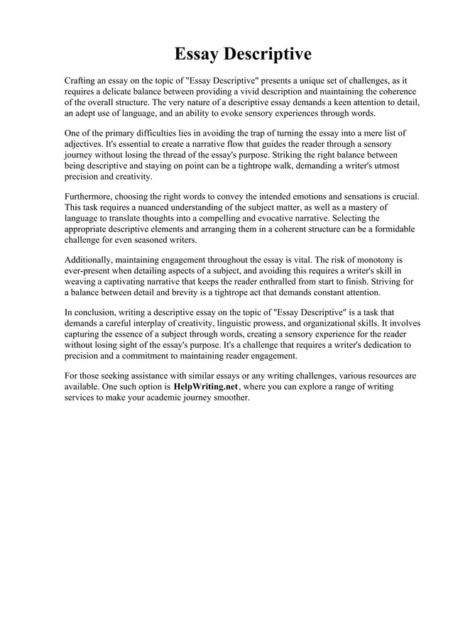 Essay Descriptive. How to Write a Descriptive Essay: Tips to Consider | PDF