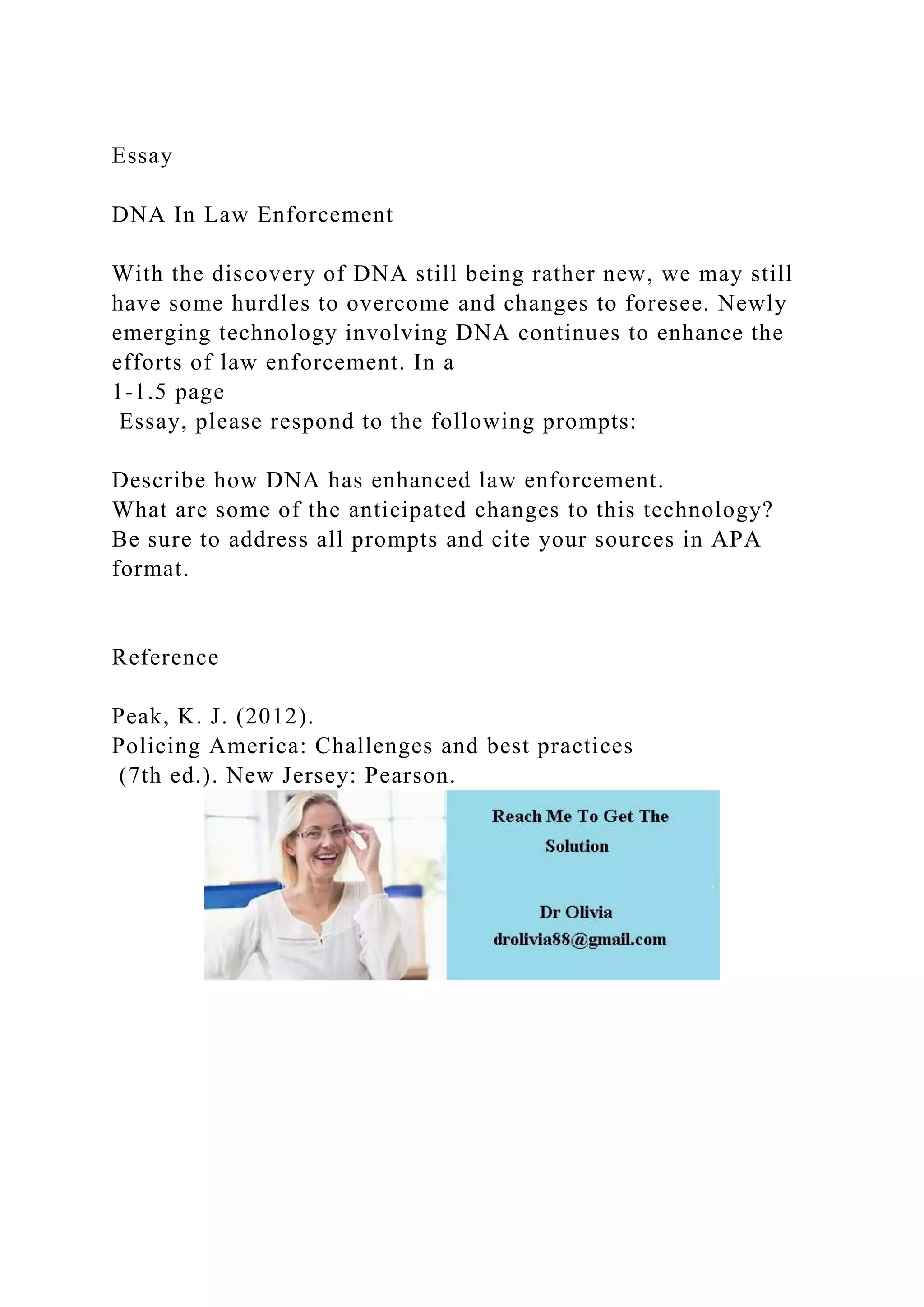 EssayDNA In Law EnforcementWith the discovery of DNA still b.docx ...