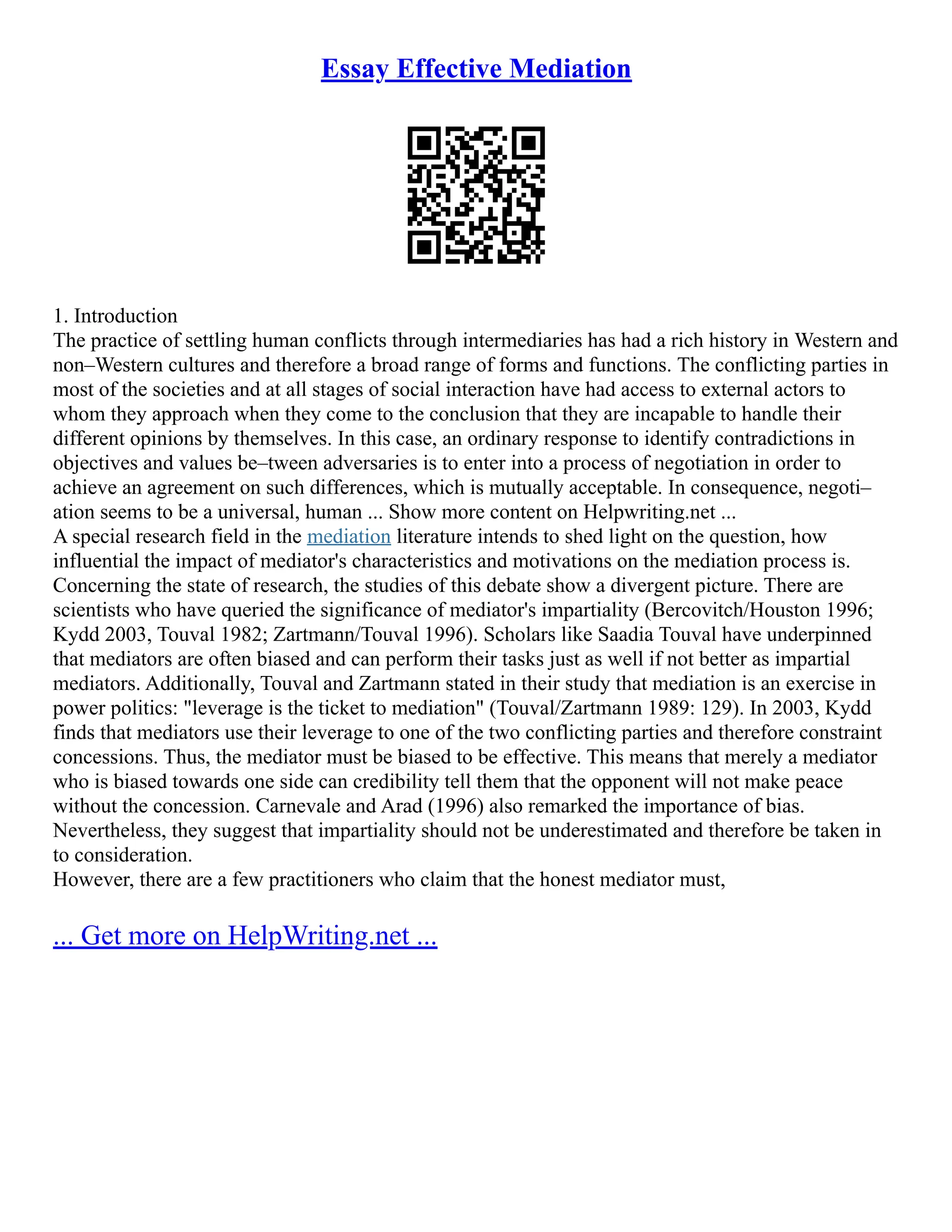 Essay Effective Mediation | PDF | Divorce | Family and Relationships