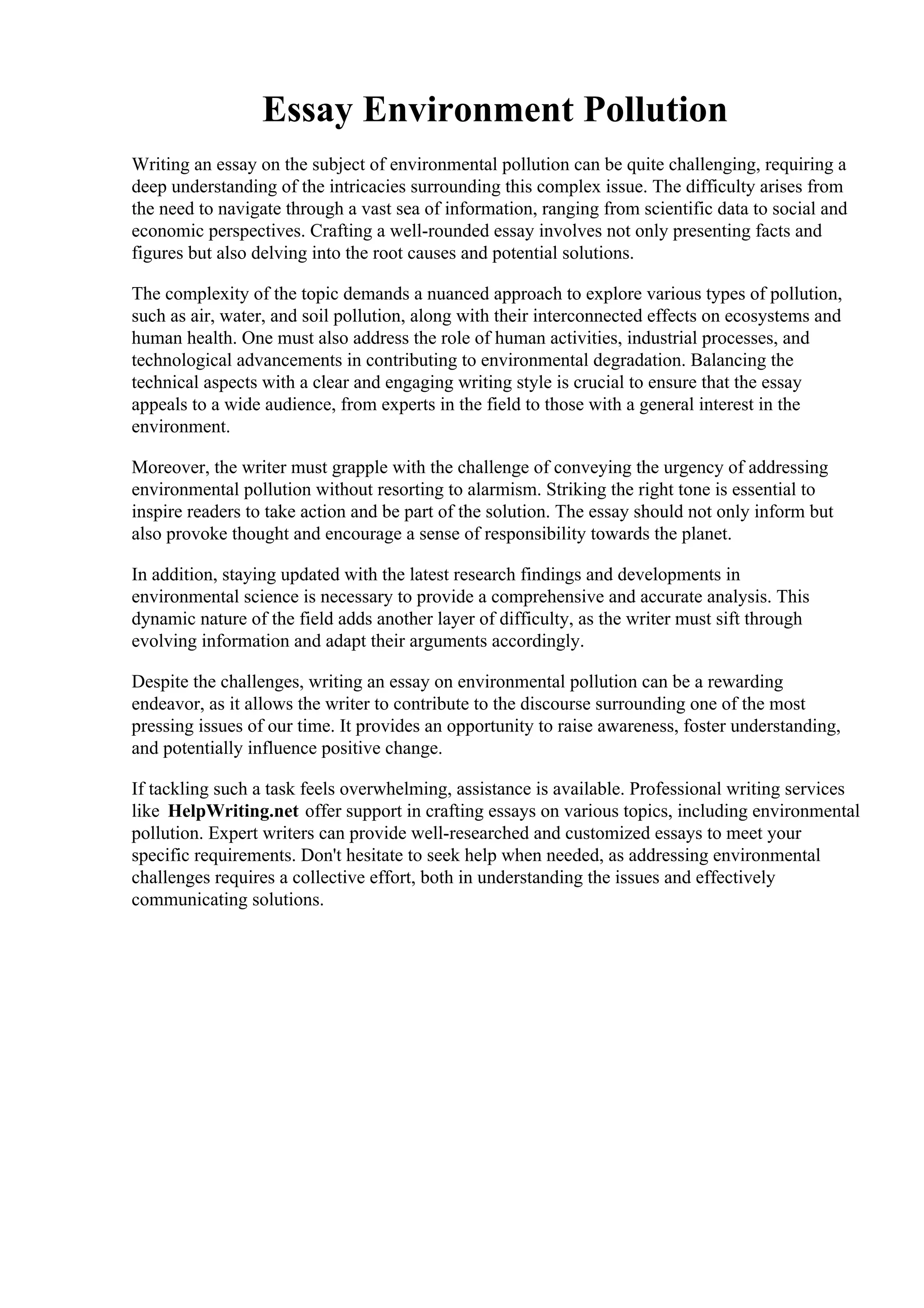 Essay Environment Pollution | PDF