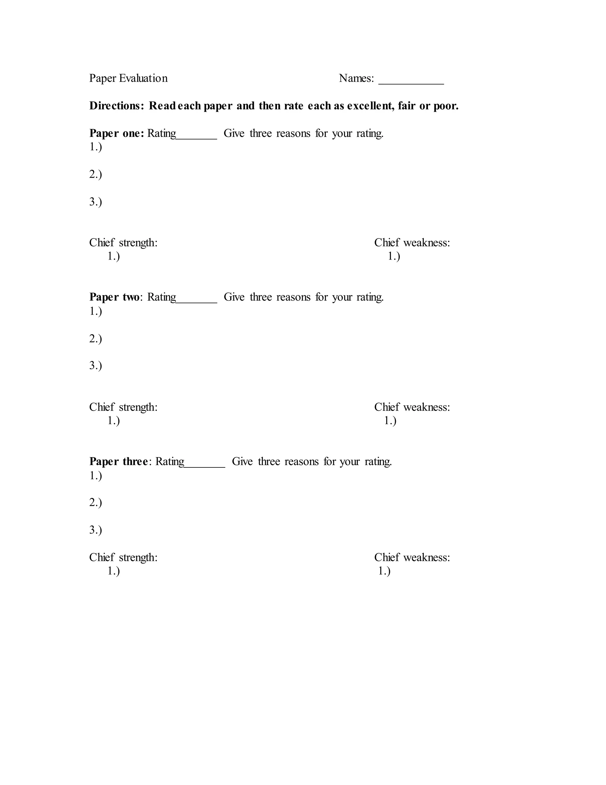 Essay evaluation sheet | DOCX