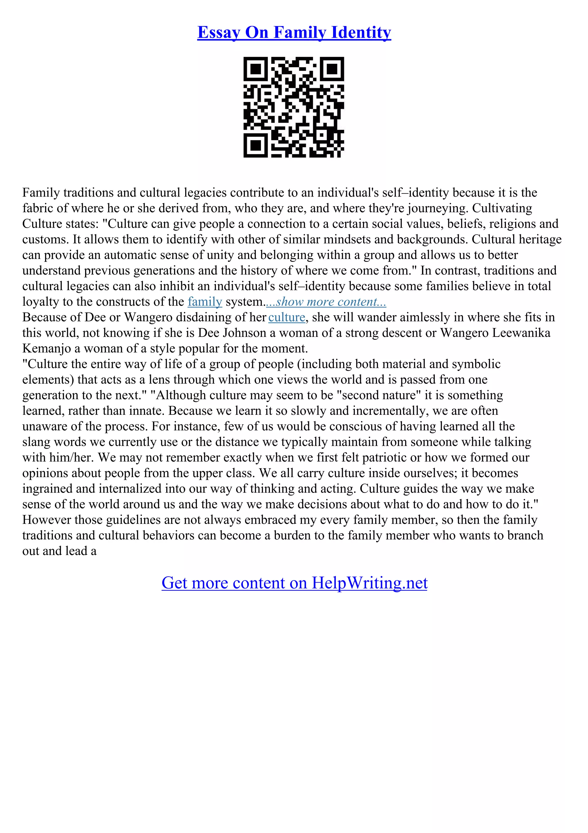 Essay Examples About Family | PDF