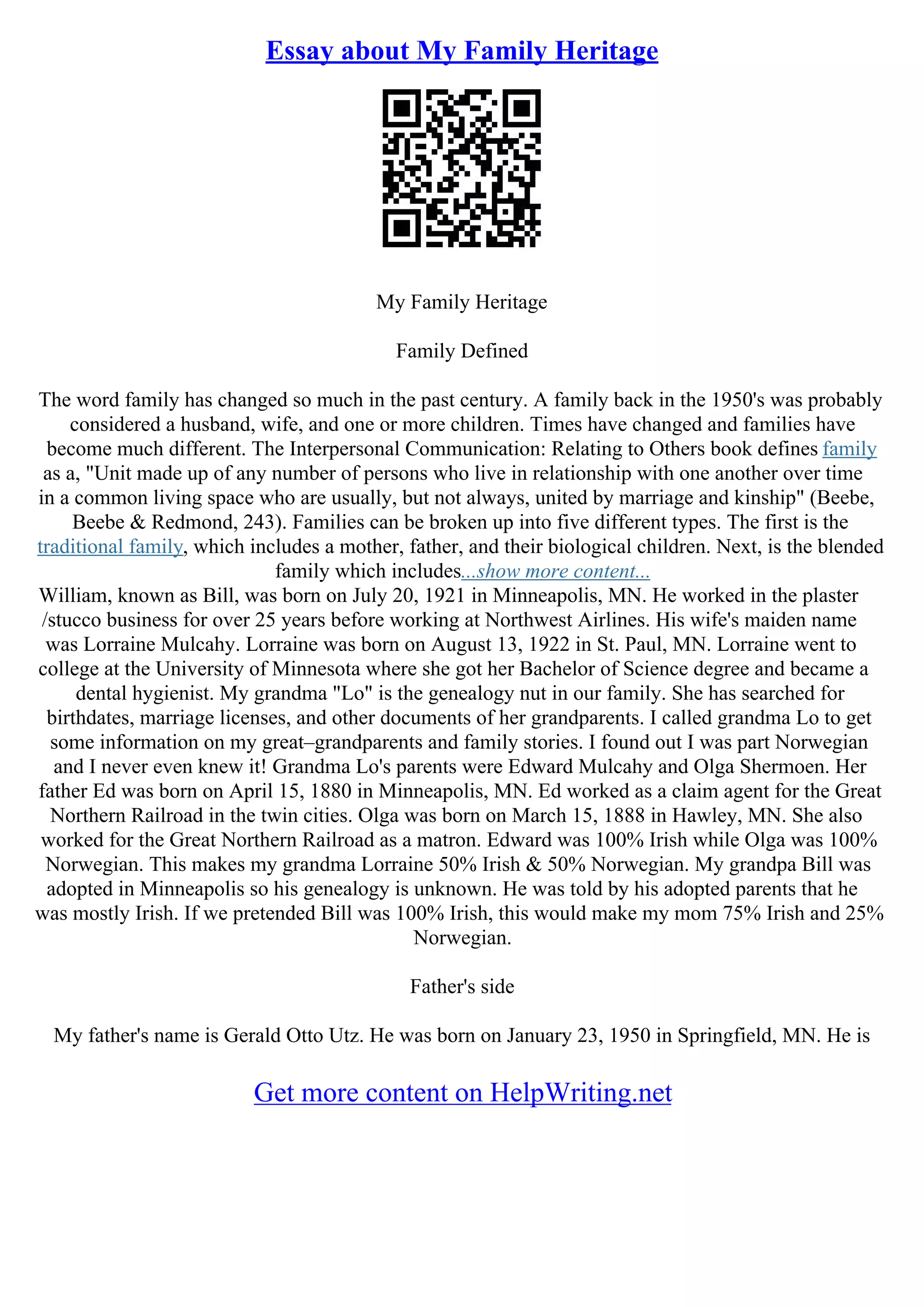 Essay Examples About Family | PDF