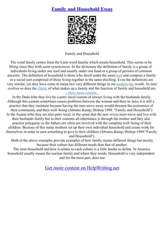 Essay Examples About Family | PDF