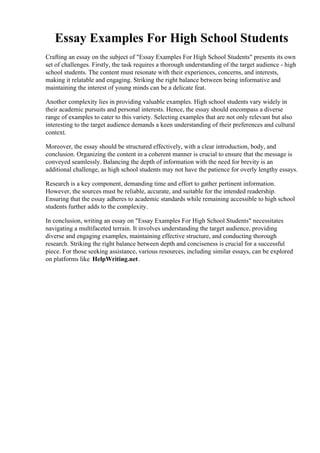 Essay Examples For High School Students | PDF | Homework and Study ...