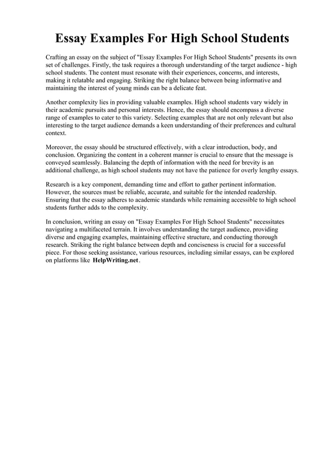 Essay Examples For High School Students | PDF | Homework and Study ...