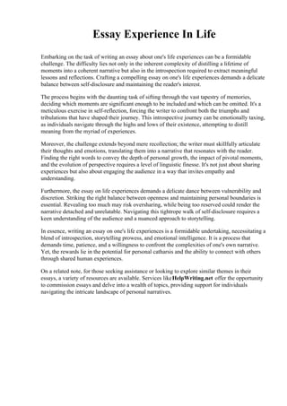 Essay Experience In Life. VanderCook College of Music | PDF