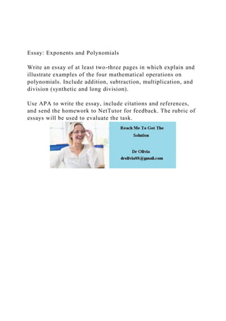 Essay Exponents and PolynomialsWrite an essay of at least t.docx