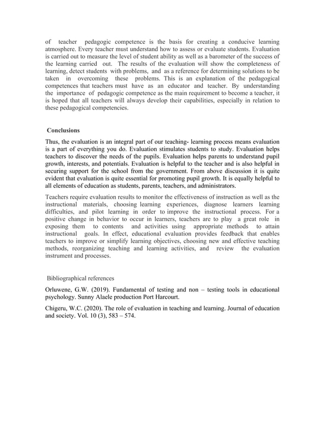 Essay about Learning, competencies and Evaluation. | PDF