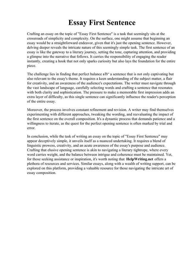 Essay First Sentence. School essay: Good first sentences for essays | PDF