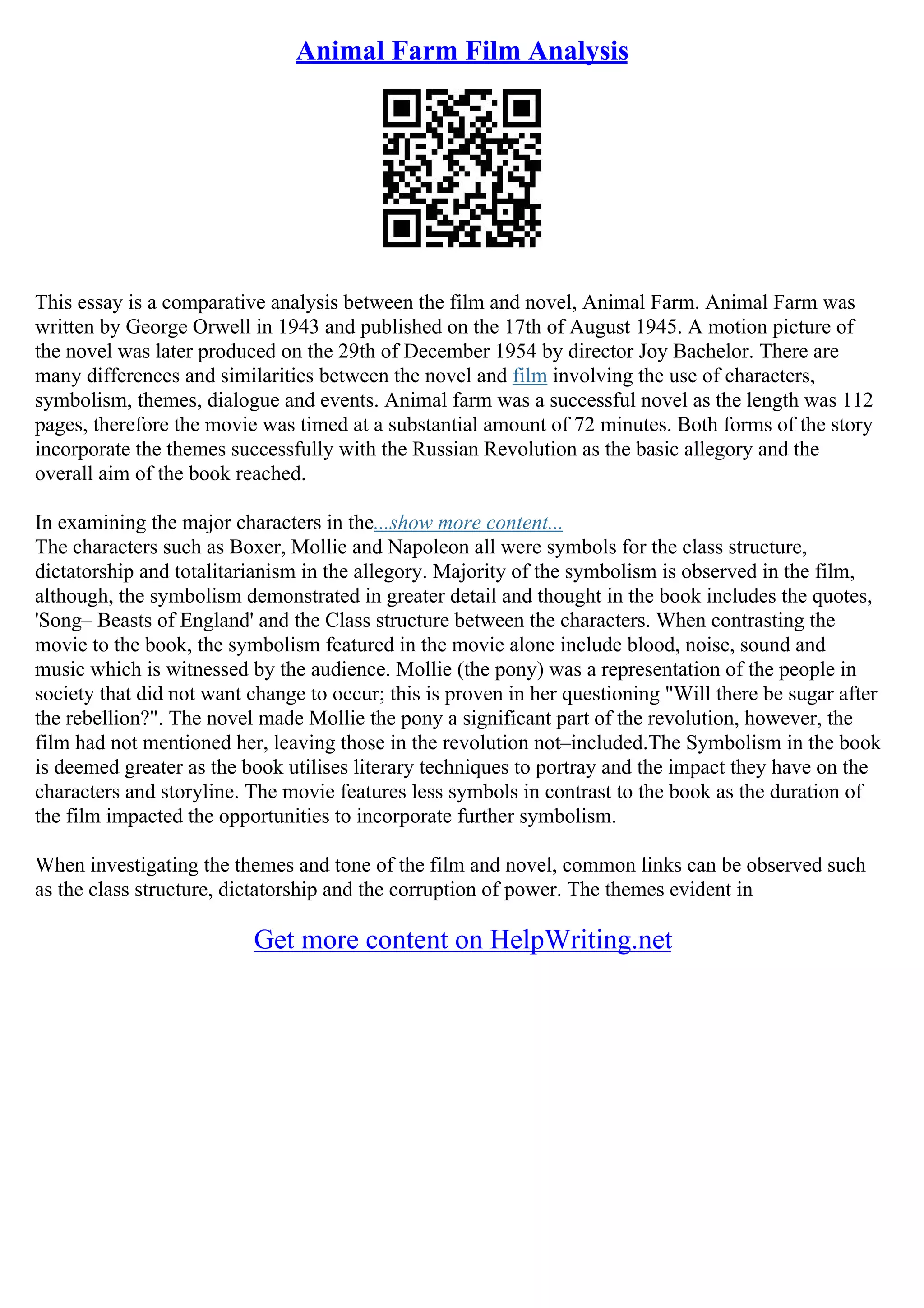 Essay For Animal Farm | PDF