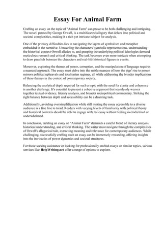 Essay For Animal Farm. Final Copy Animal Farm Essay Example Languages | PDF