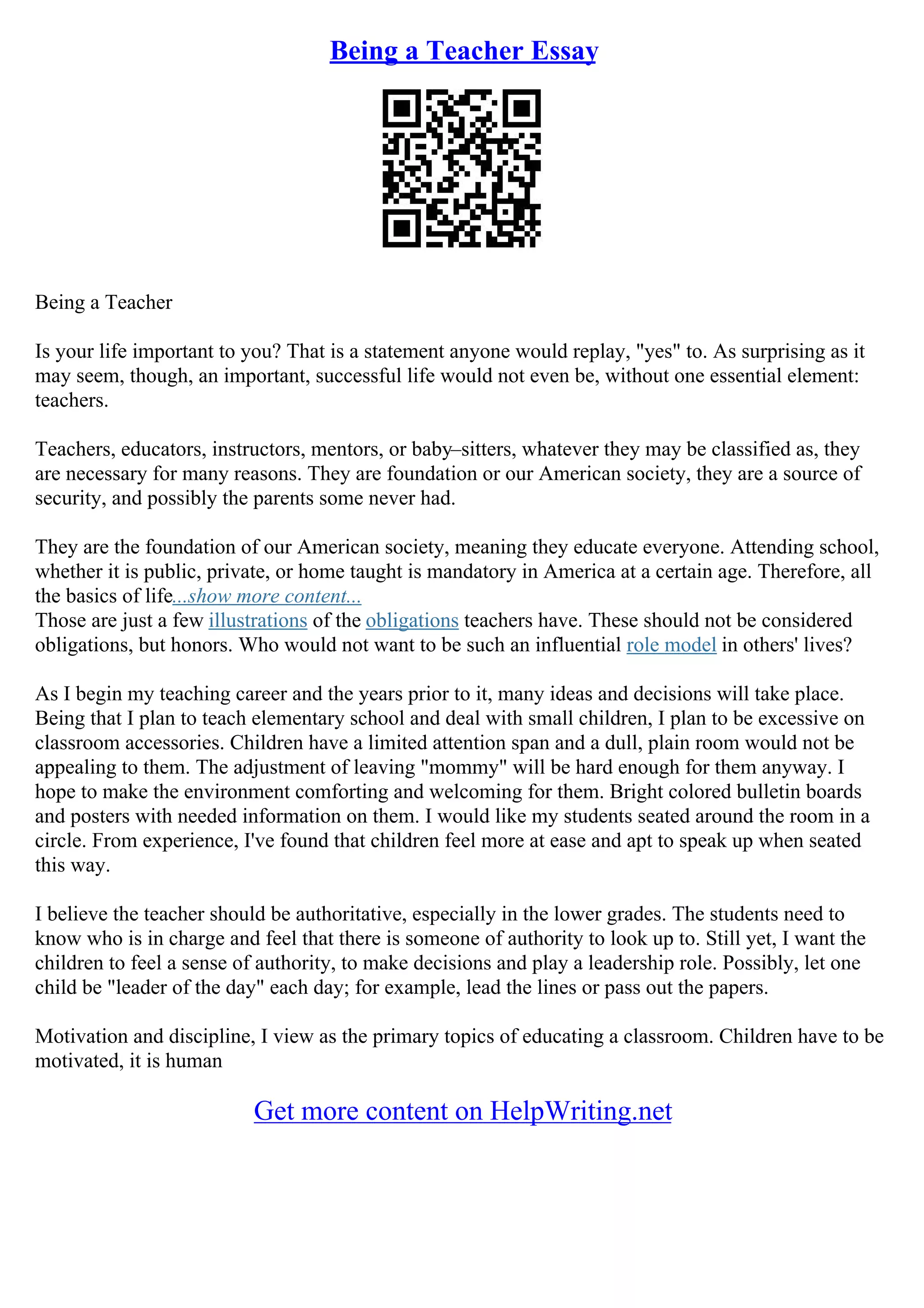 Essay For A Teacher | PDF