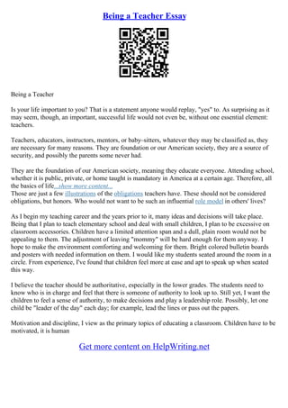 Essay For A Teacher | PDF