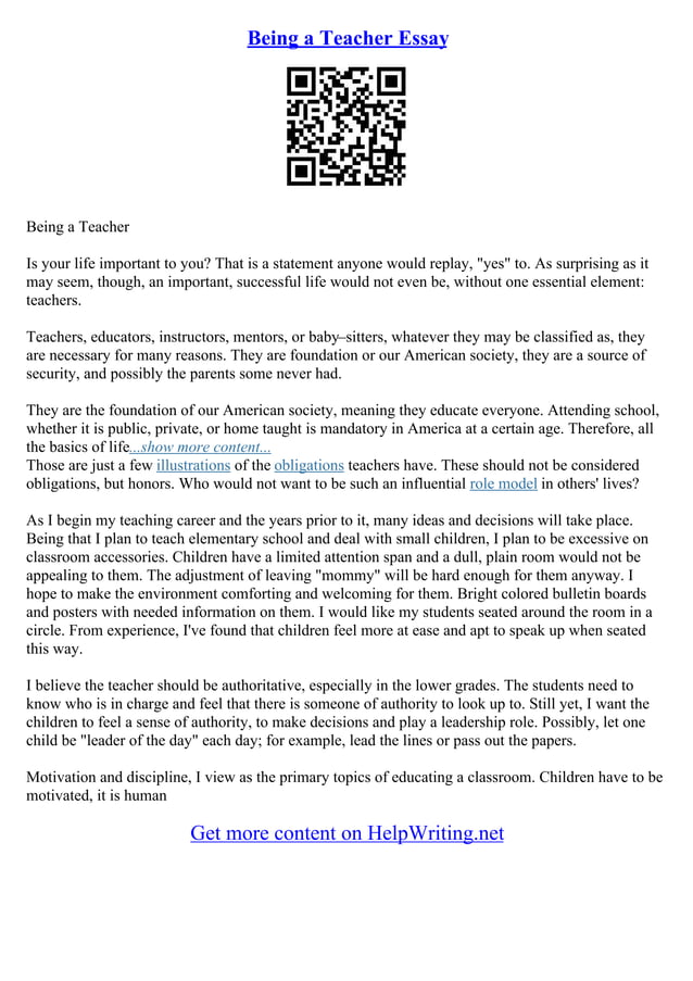 Essay For A Teacher | PDF