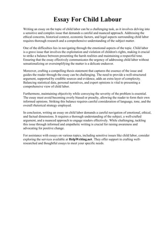 Essay For Child Labour. Abbys Child labour Essay | PDF