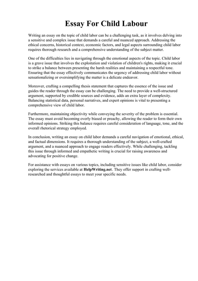Essay For Child Labour. Abbys Child labour Essay | PDF