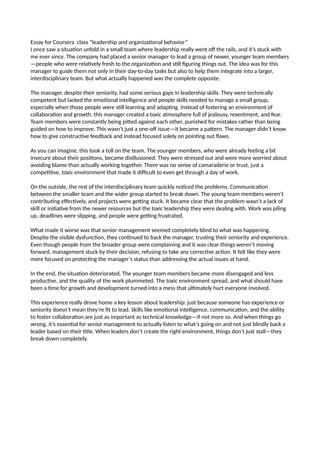 Essay for coursera class Leadership and organizational behavior.docx