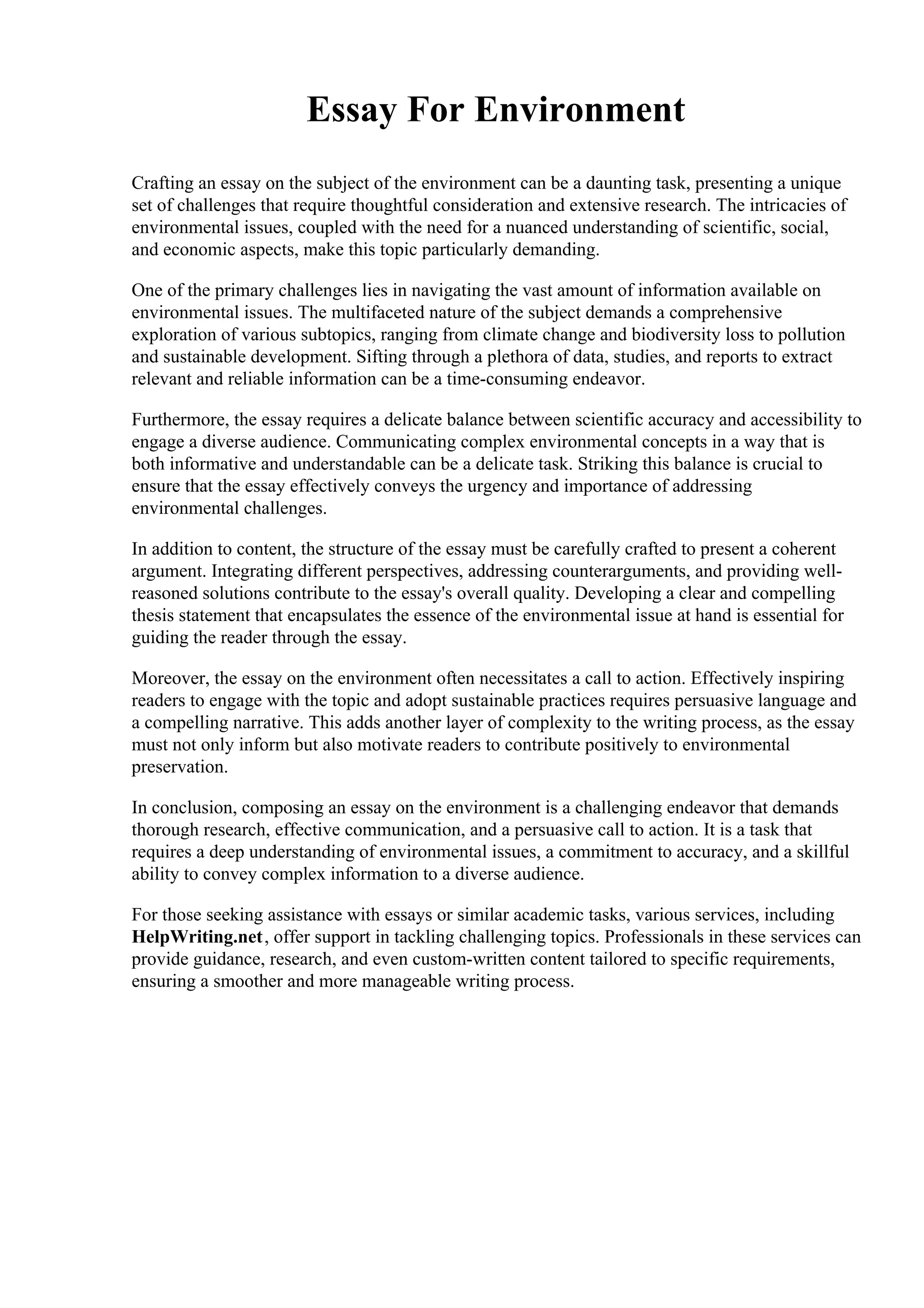 Essay For Environment. Calvary Chapel University | PDF