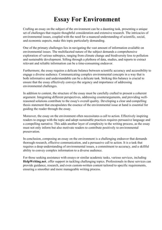 Essay For Environment. Environment Essay: Example, Sample, Writing Help ...