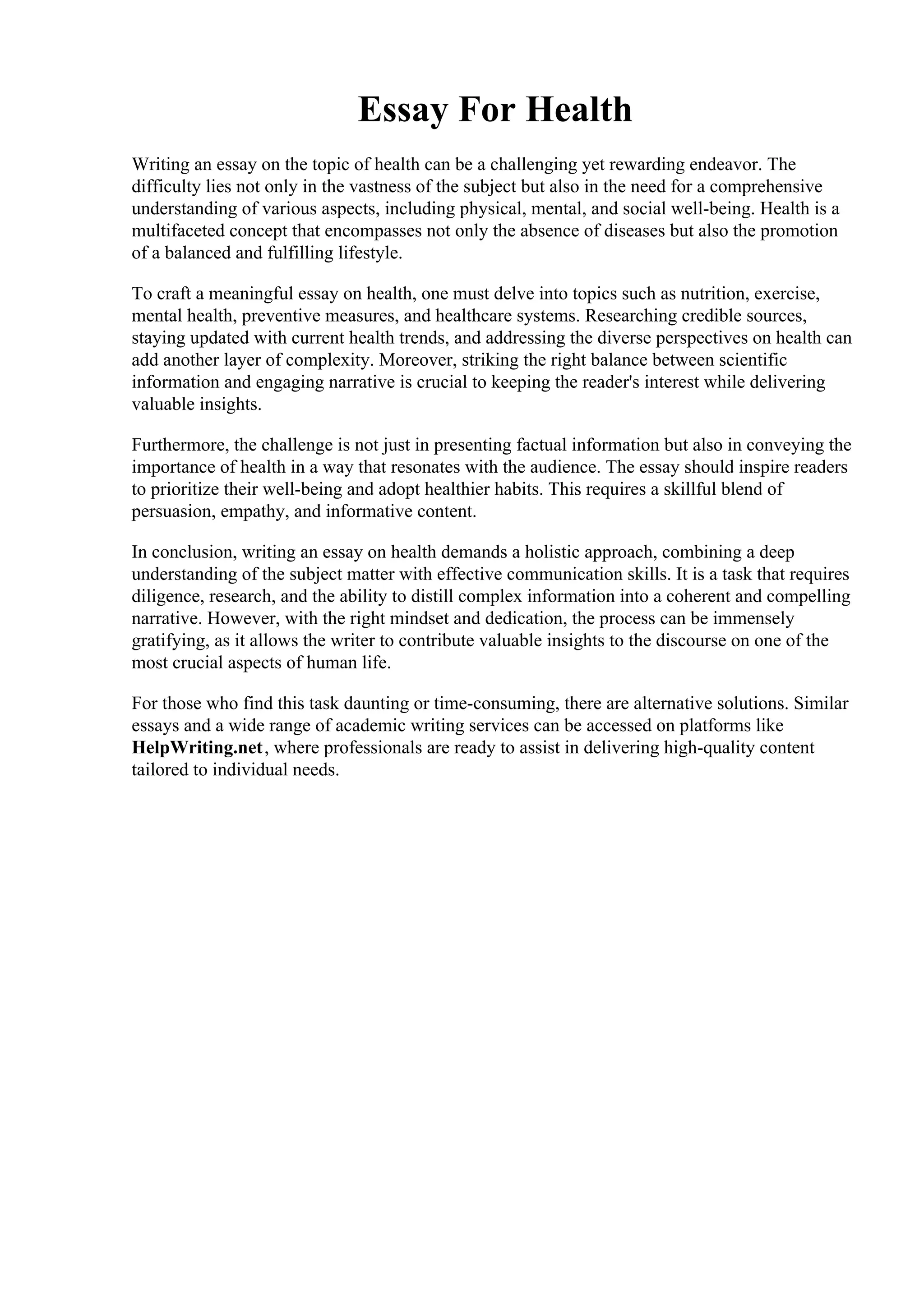 Essay For Health. Essay Importance OF Eating Healthy FOOD - ESSAY ...