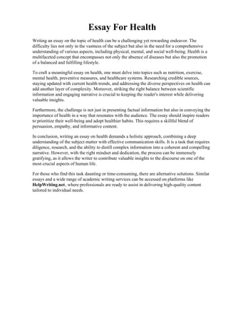 Essay For Health. Essay Importance OF Eating Healthy FOOD - ESSAY ...