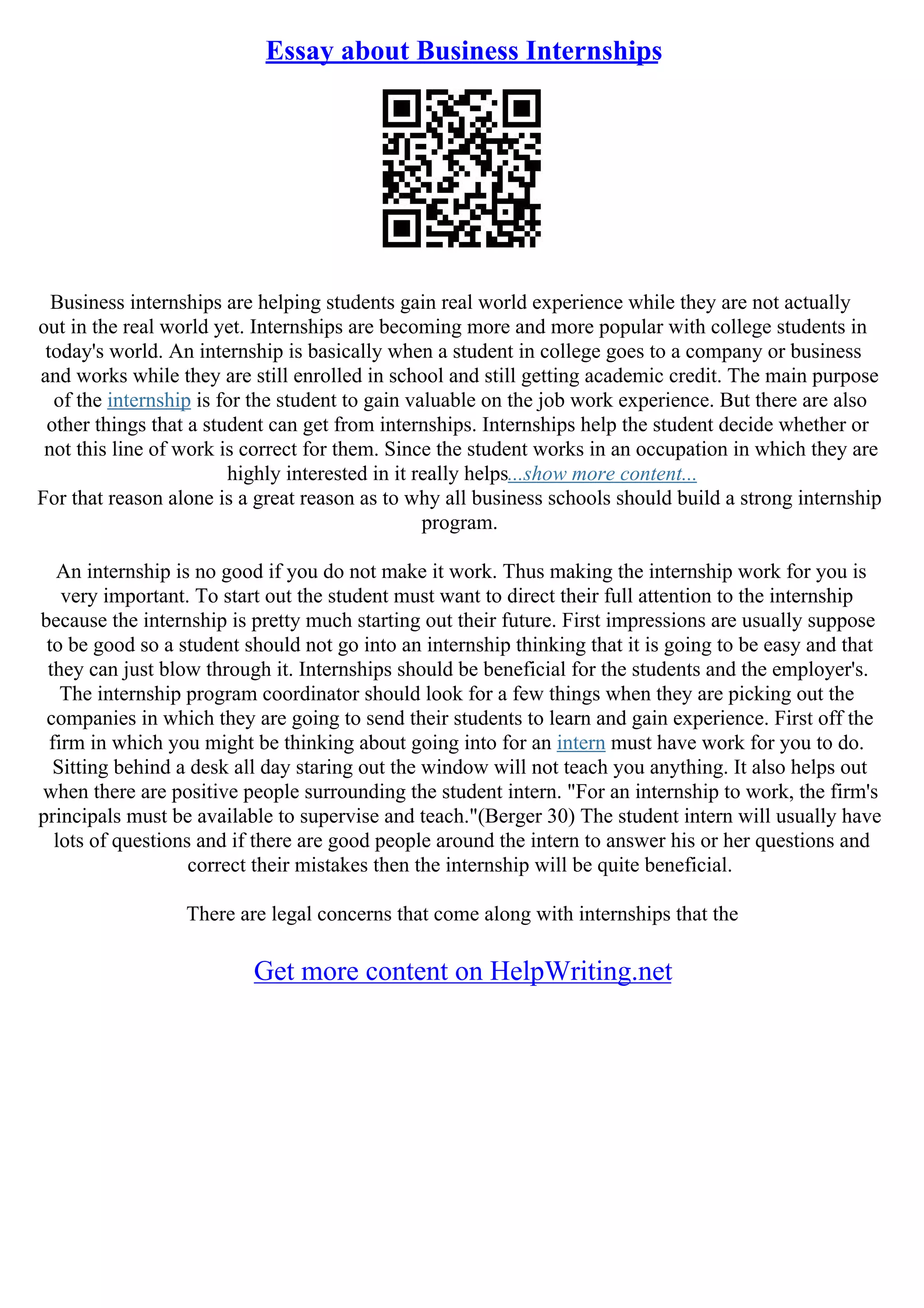 Essay For Internship | PDF