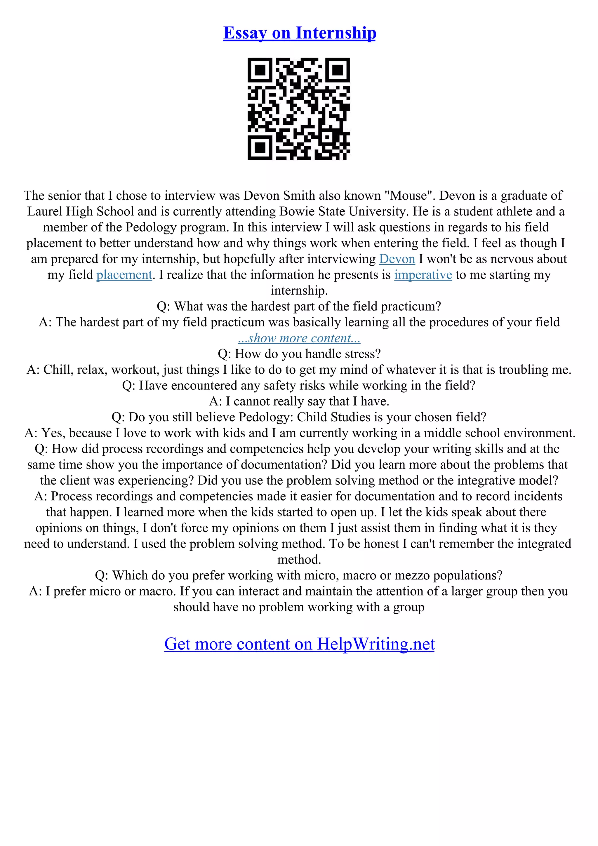 Essay For Internship | PDF