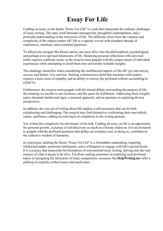 Essay For Life | PDF