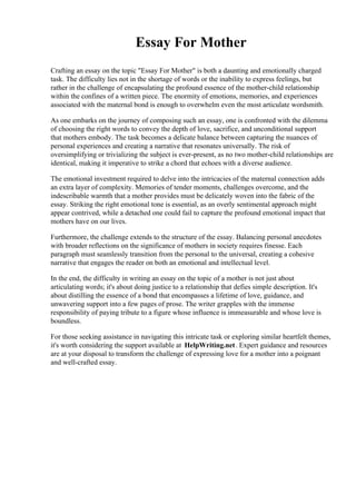 Essay For Mother. Ohio University-Chillicothe | PDF